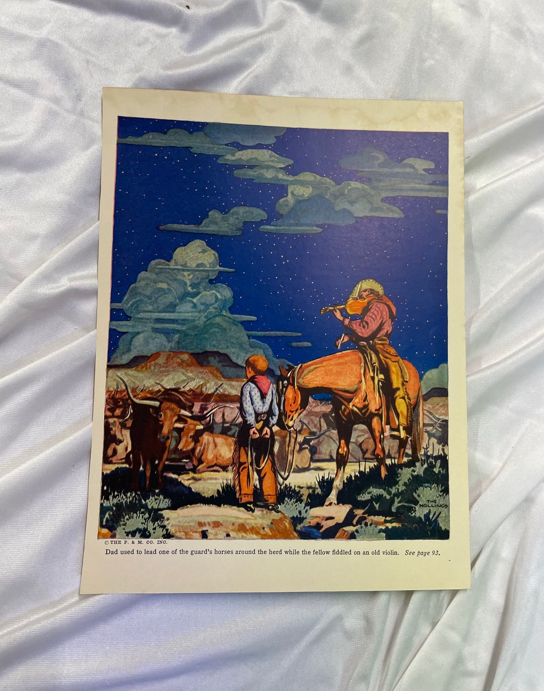 H.C. Holling 1936 Children's Art Print Cowboys on Horseback Serenading ...