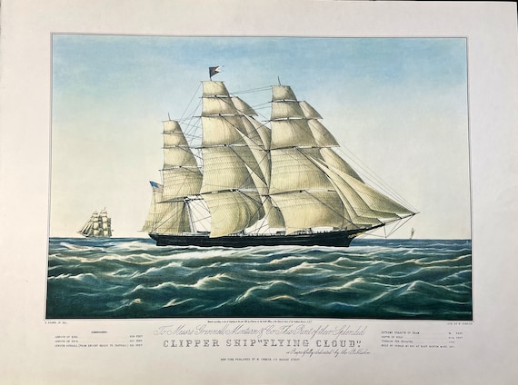CURRIER & IVES Vintage 1852 Clipper Ship Flying Cloud boat at | Etsy