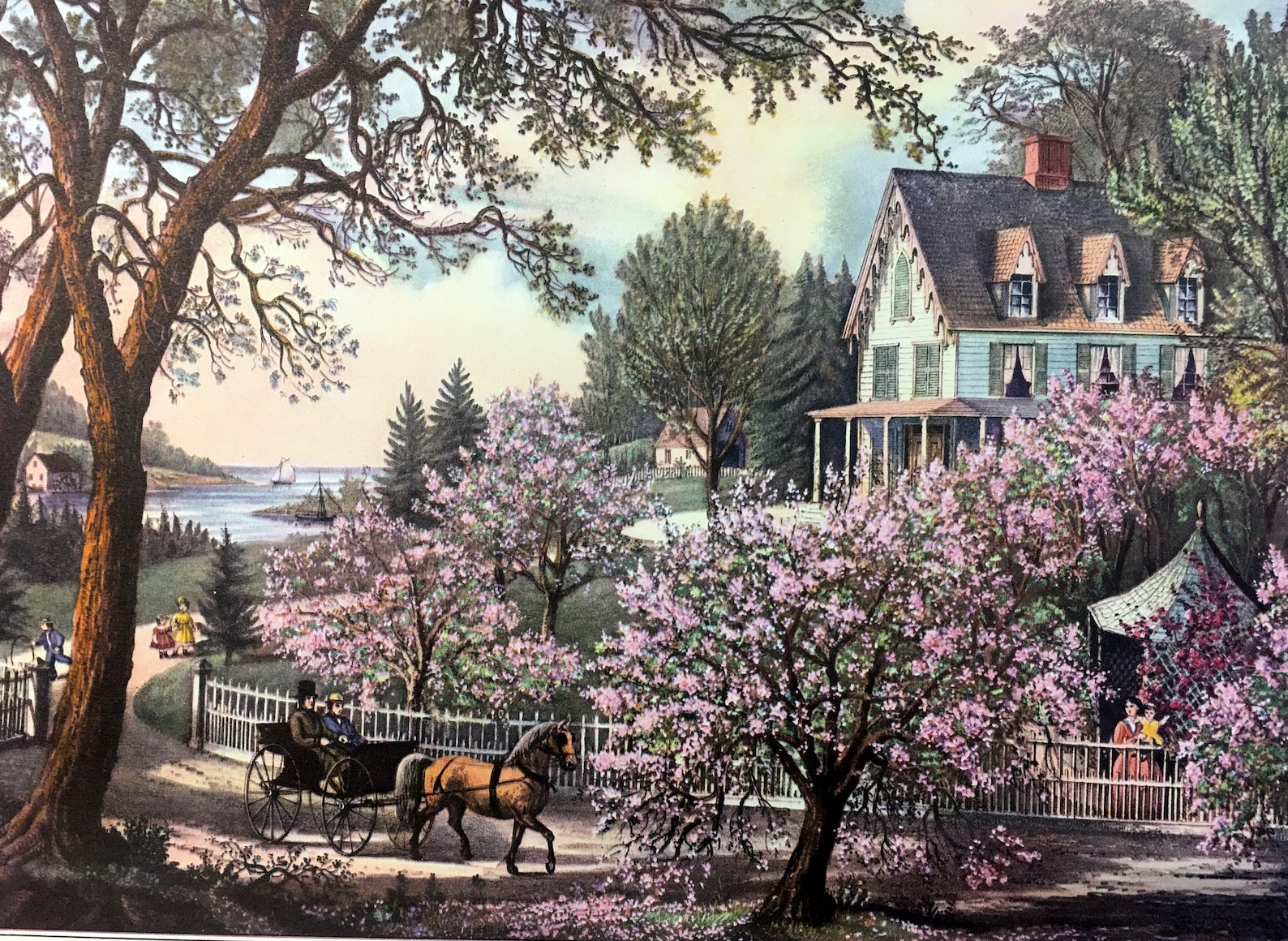 CURRIER & IVES Vintage Print Art the Season of Blossoms Spring Pink ...