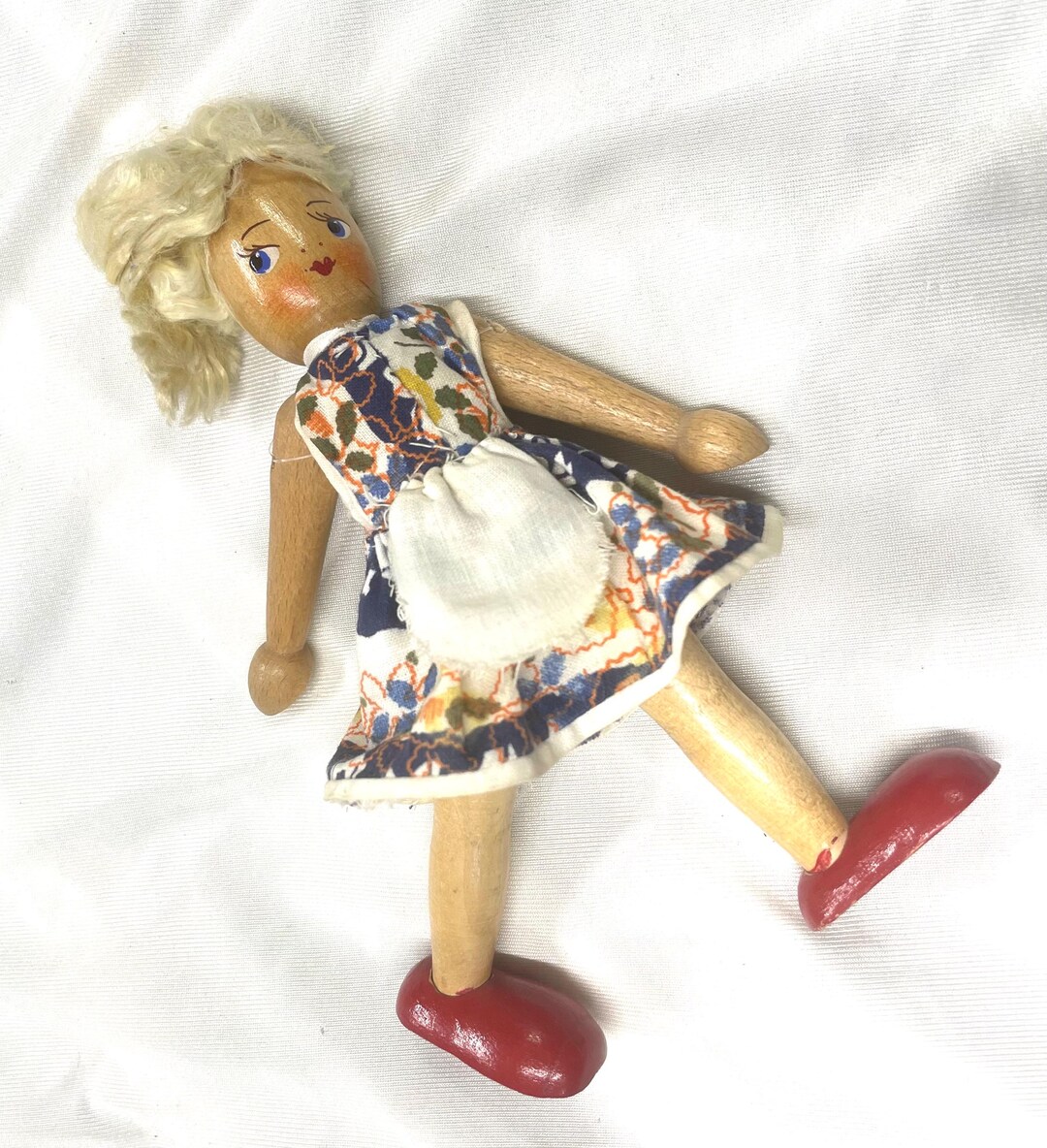 Wooden Red Shoe Dressed Polish Peg Doll Blond Wood Vintage - Etsy