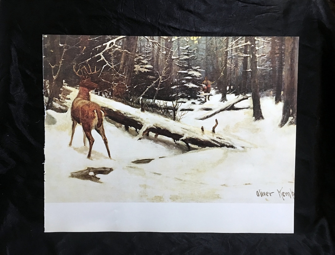 Oliver Kemp THE HUNTER Art Print Lithograph 1972 Deer in Snow - Etsy
