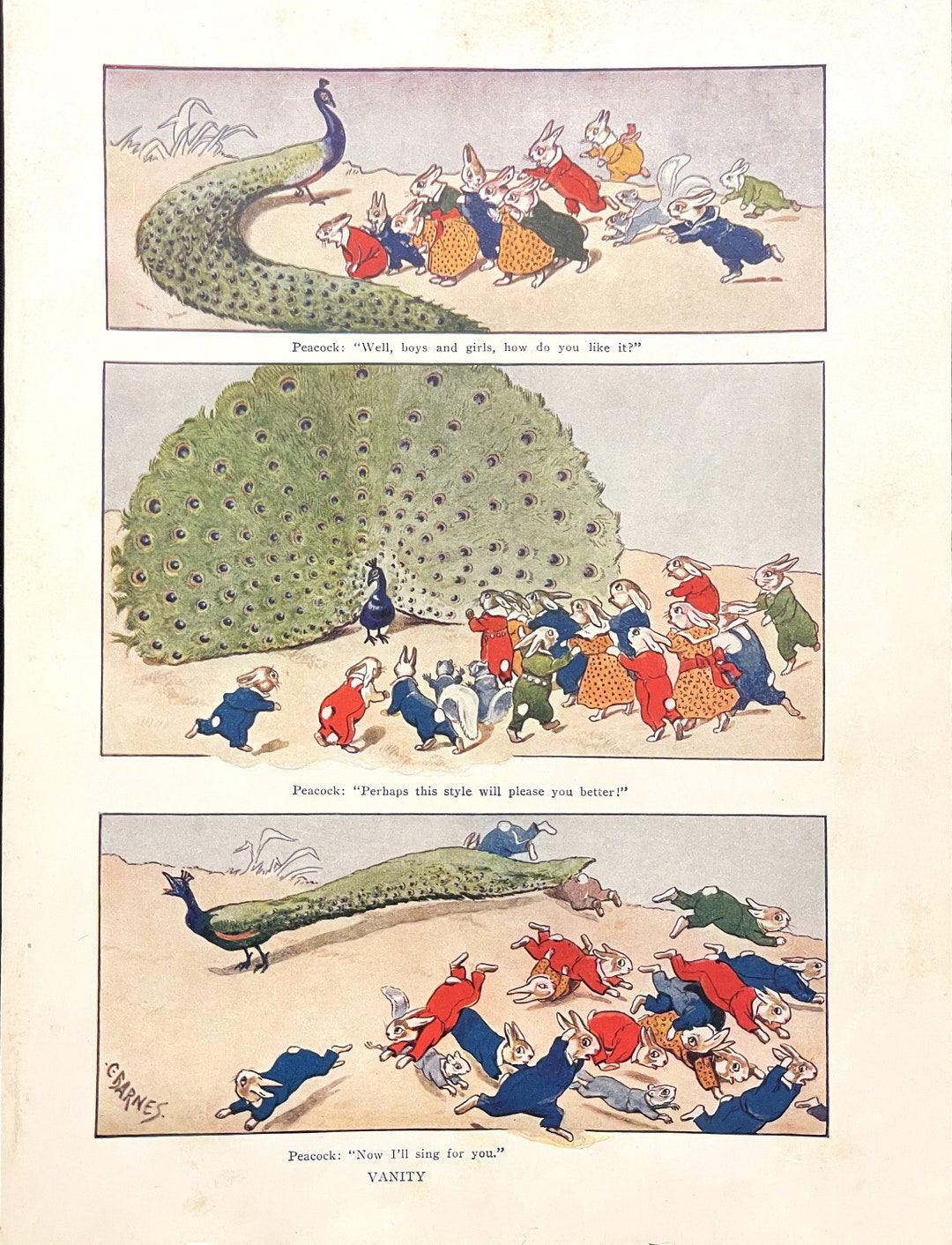 Peacock's Vanity Culmer Barnes 1927 Rabbits Vintage Children's Art ...