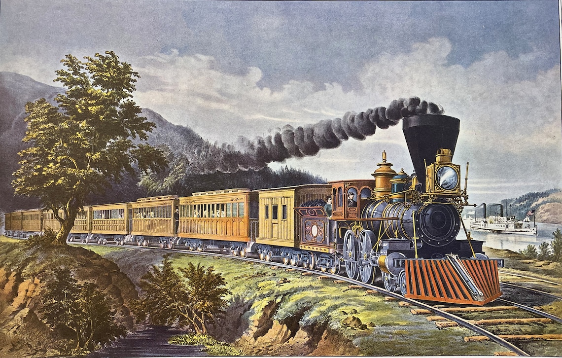 CURRIER & IVES Art Print American Express Train Locomotive - Etsy