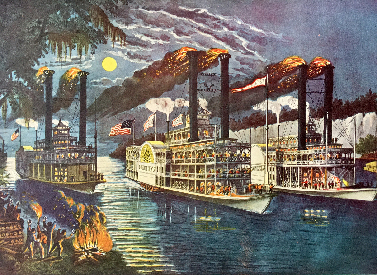 Currier & Ives Vintage Steamboat Paddlewheel Print the Champions of the ...