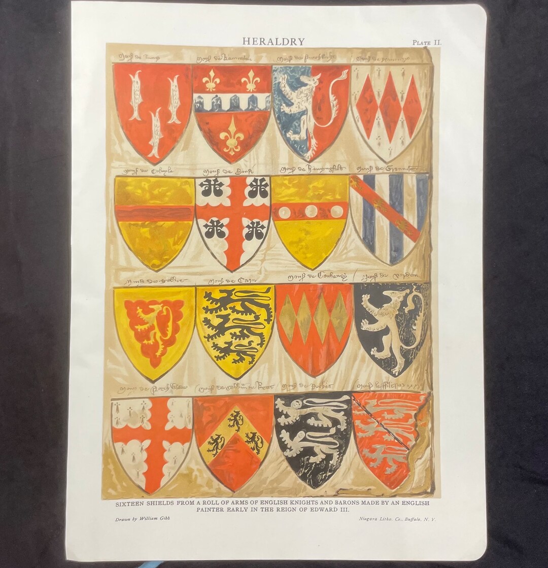 HERALDRY Roll of Arms Painted England 14th Century Drawn by William ...