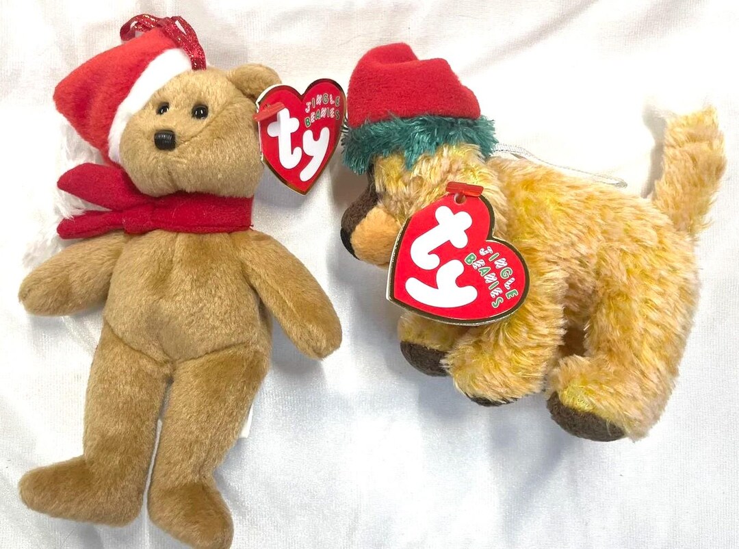 Ty Christmas Jingle Beanie Babies Bear and Dog Ornaments Jinglepup 1997 ...