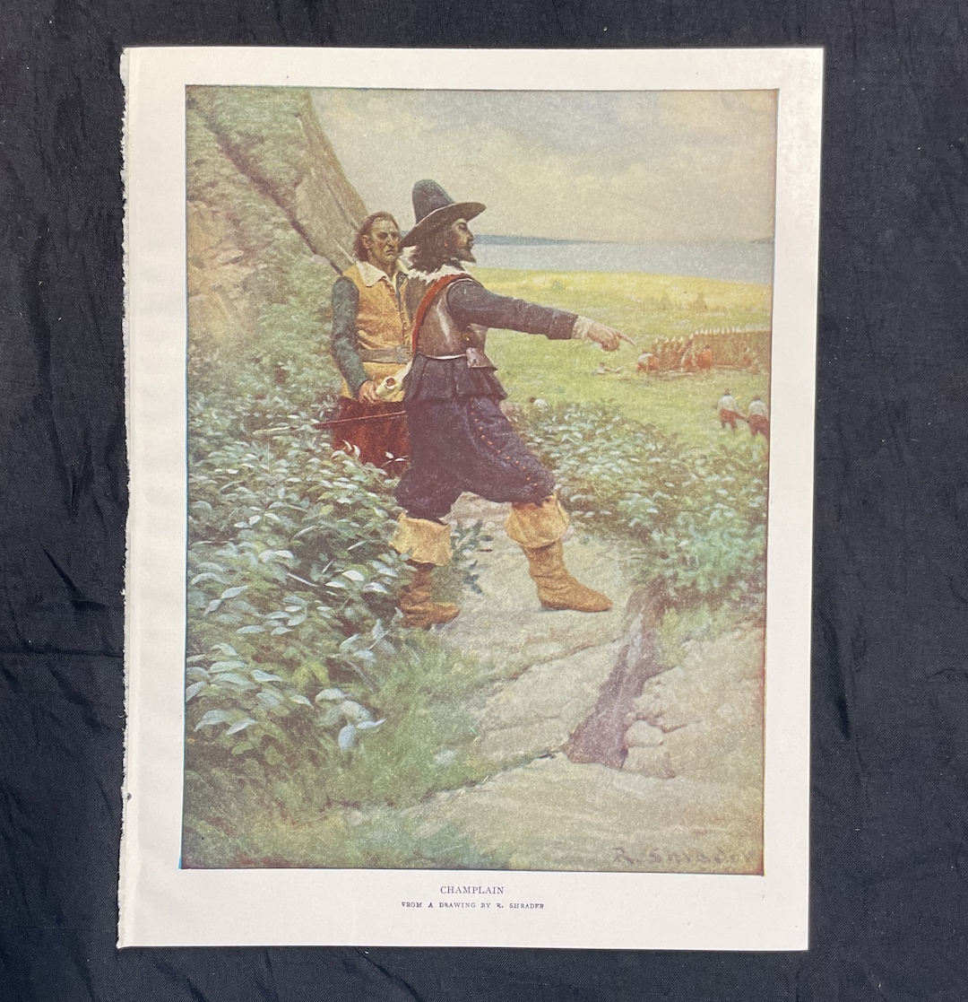 Champlain by R Shrader 1927 Lithograph Art Print Canadian US History ...