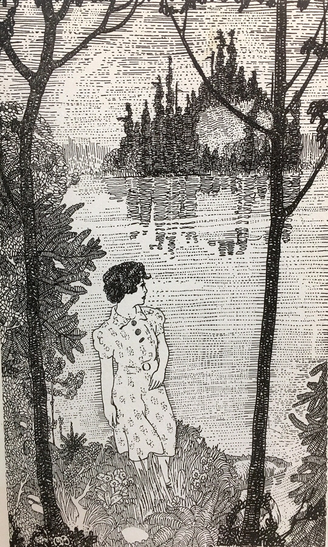 Mahlon Blaine 1935 Black & White Print Women on Lake Call to Her, Mary ...