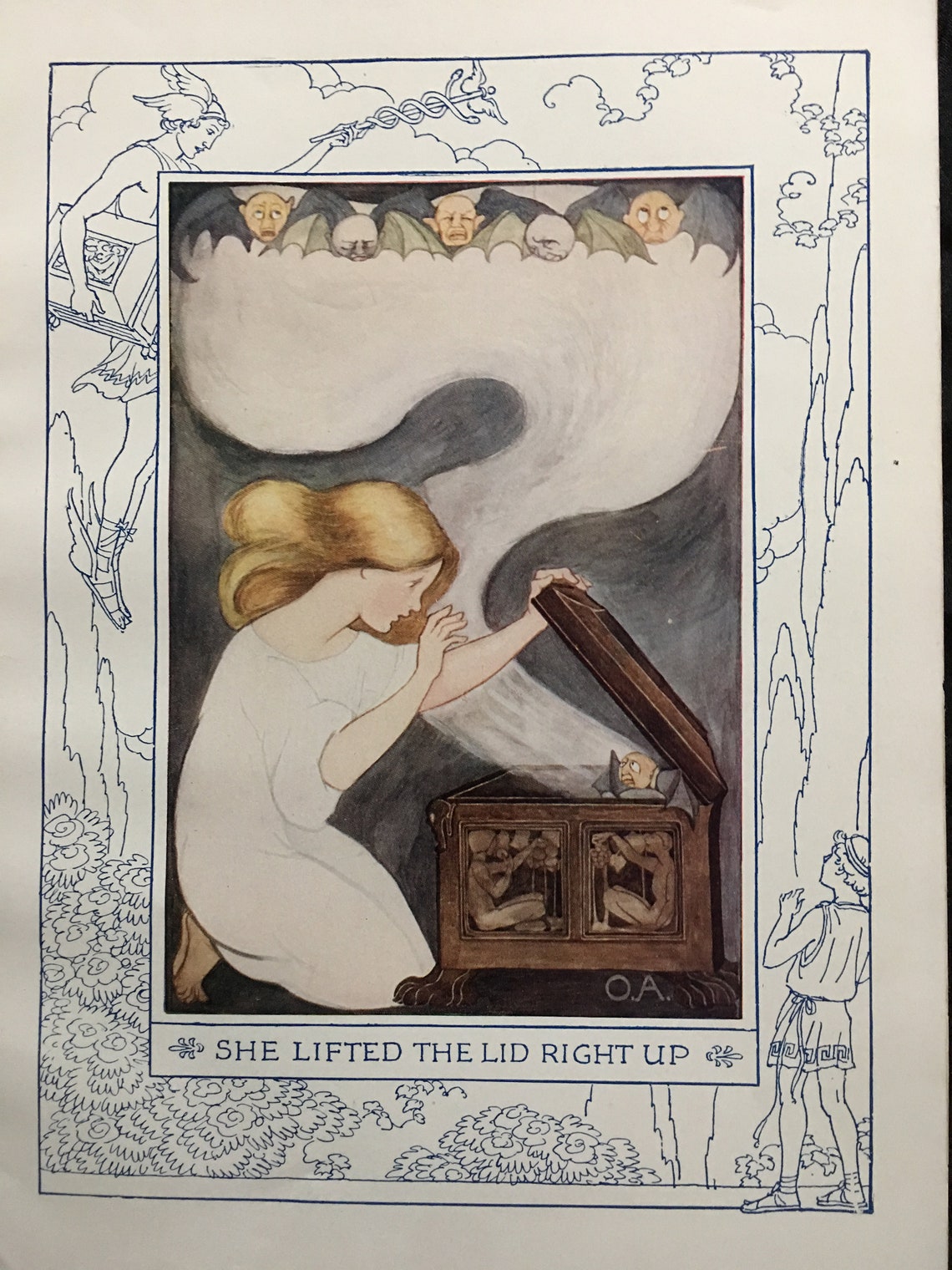 1930's Fairy Tale Illustration Print Pandora's Box She Lifted the Lid ...