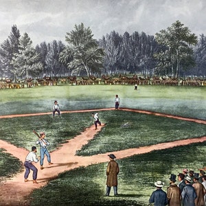 Currier Ives Art The American National Game Of Baseball 1866 Base
