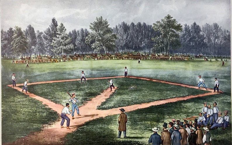 Currier & Ives Art the American National Game of Baseball 1866 Base ...