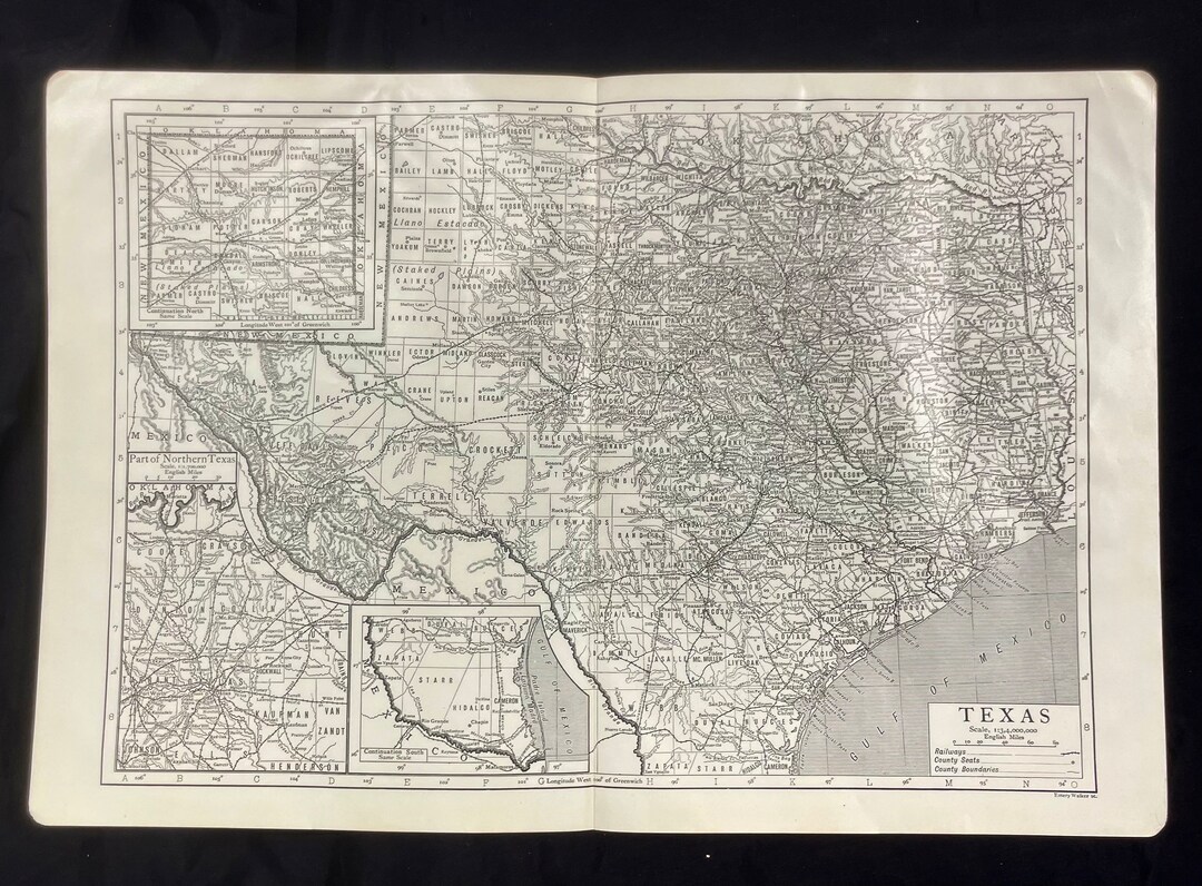 TEXAS 1910 U.S. State Map by Emery Walker Counties Railways - Etsy