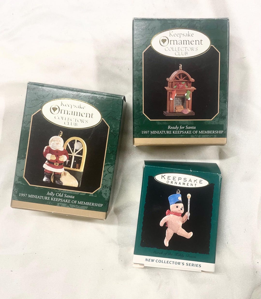 Hallmark Miniature Christmas Ornaments 1993-7: Santa & Teddy Bear, Lot ...