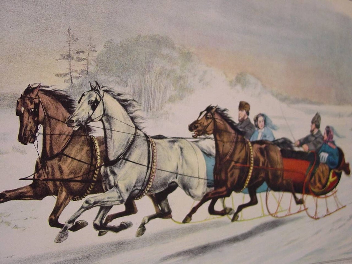 Currier & Ives Vintage THE SLEIGH RACE Americana Art Christmas - Etsy