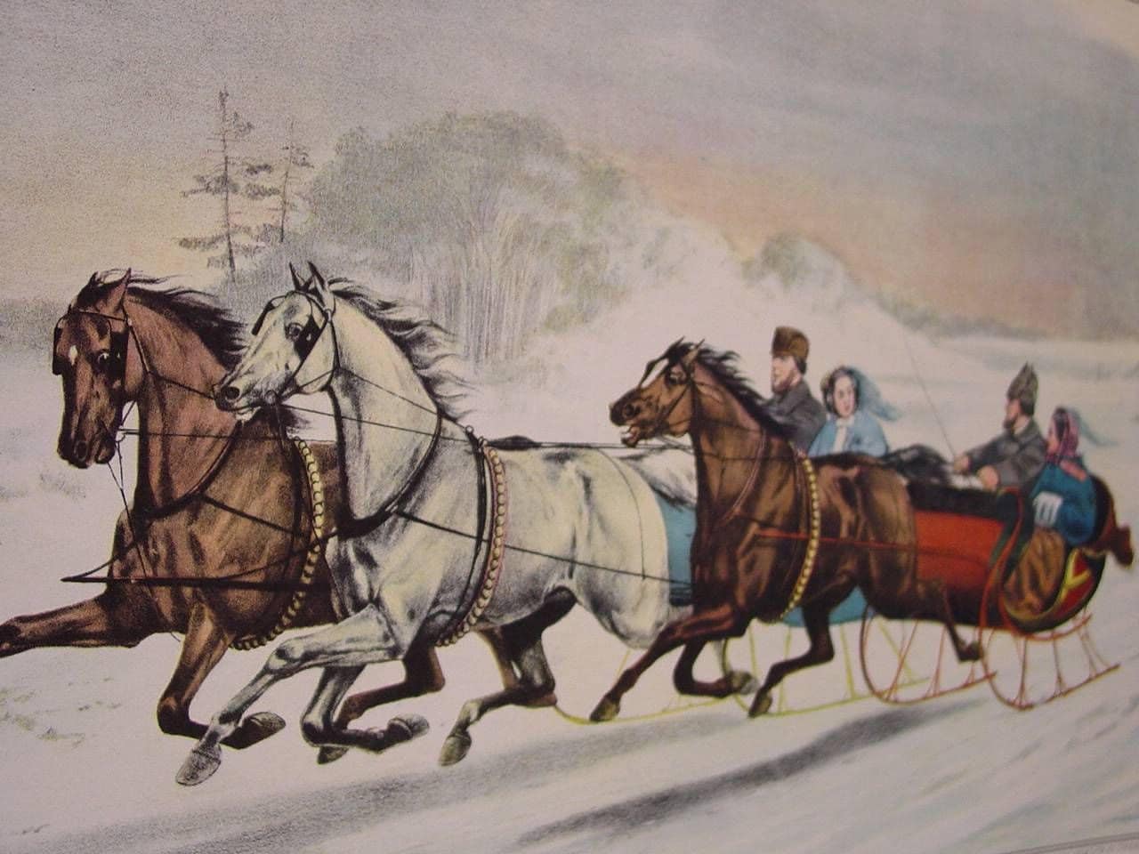 Currier & Ives Vintage THE SLEIGH RACE Americana Art Christmas - Etsy