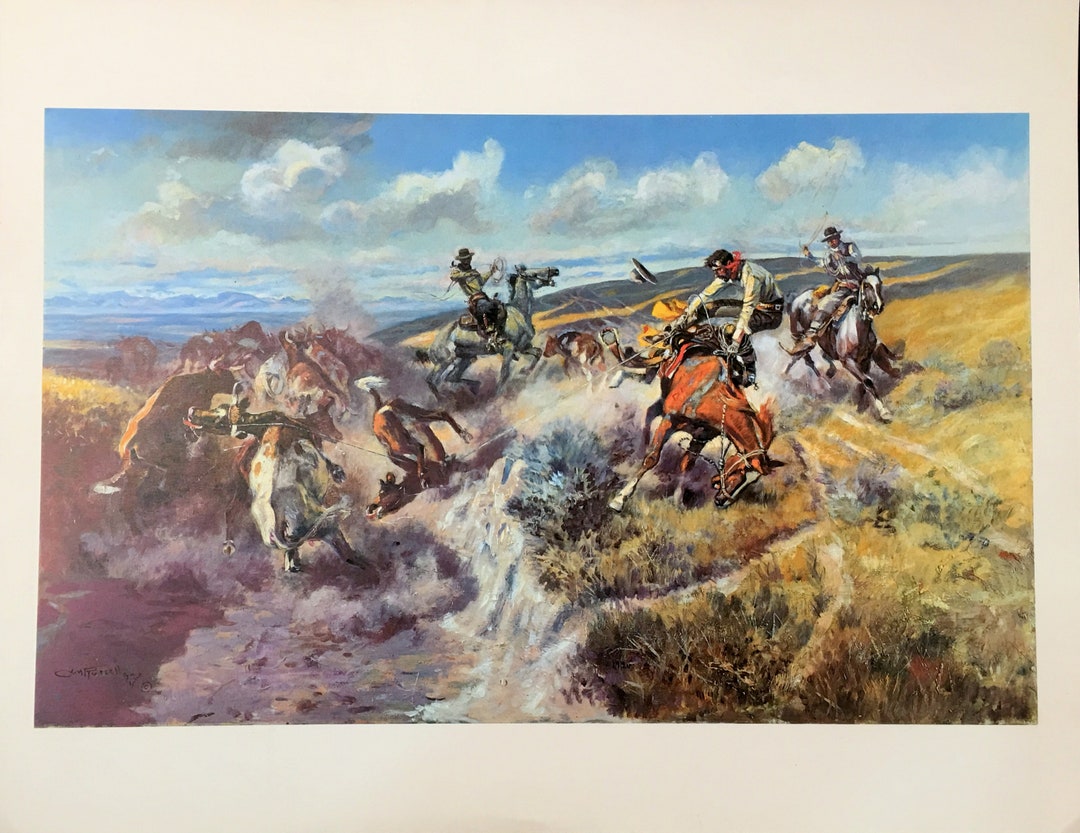 Charles M. Russell Cowboy Art Print: 1920s Western Roundup - Etsy