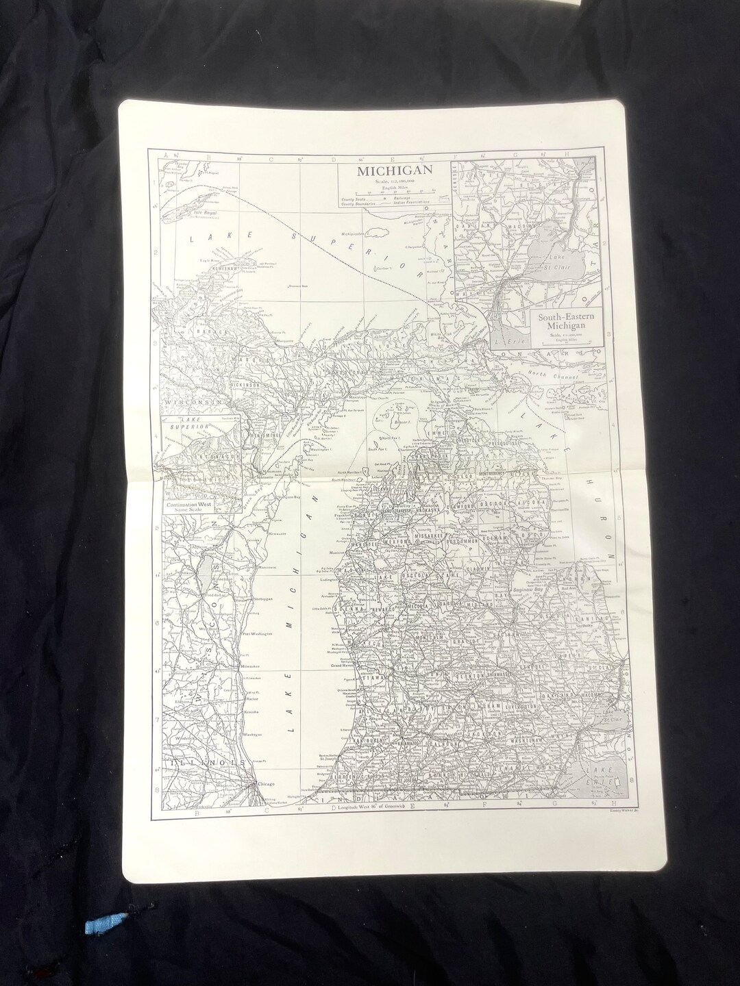 MICHIGAN 1911 U.S. State Map by Emery Walker Counties Railways - Etsy