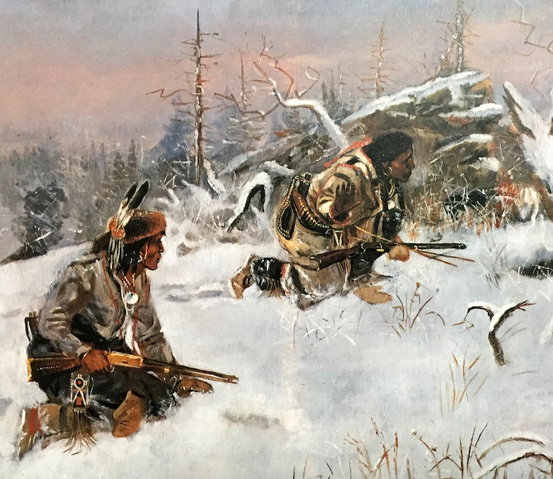 Crow Indians Hunting Elk Charlie M. Russell Western Art Native American ...
