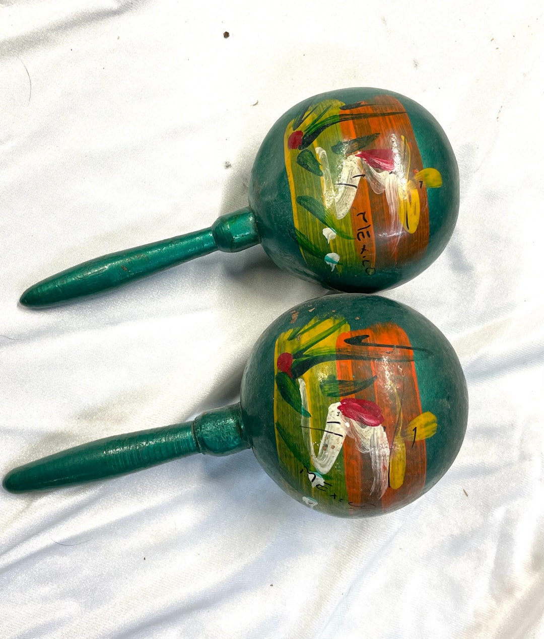 Vintage Mexican Maraca Gourd Rattles Hand Painted Wood Handle - Etsy