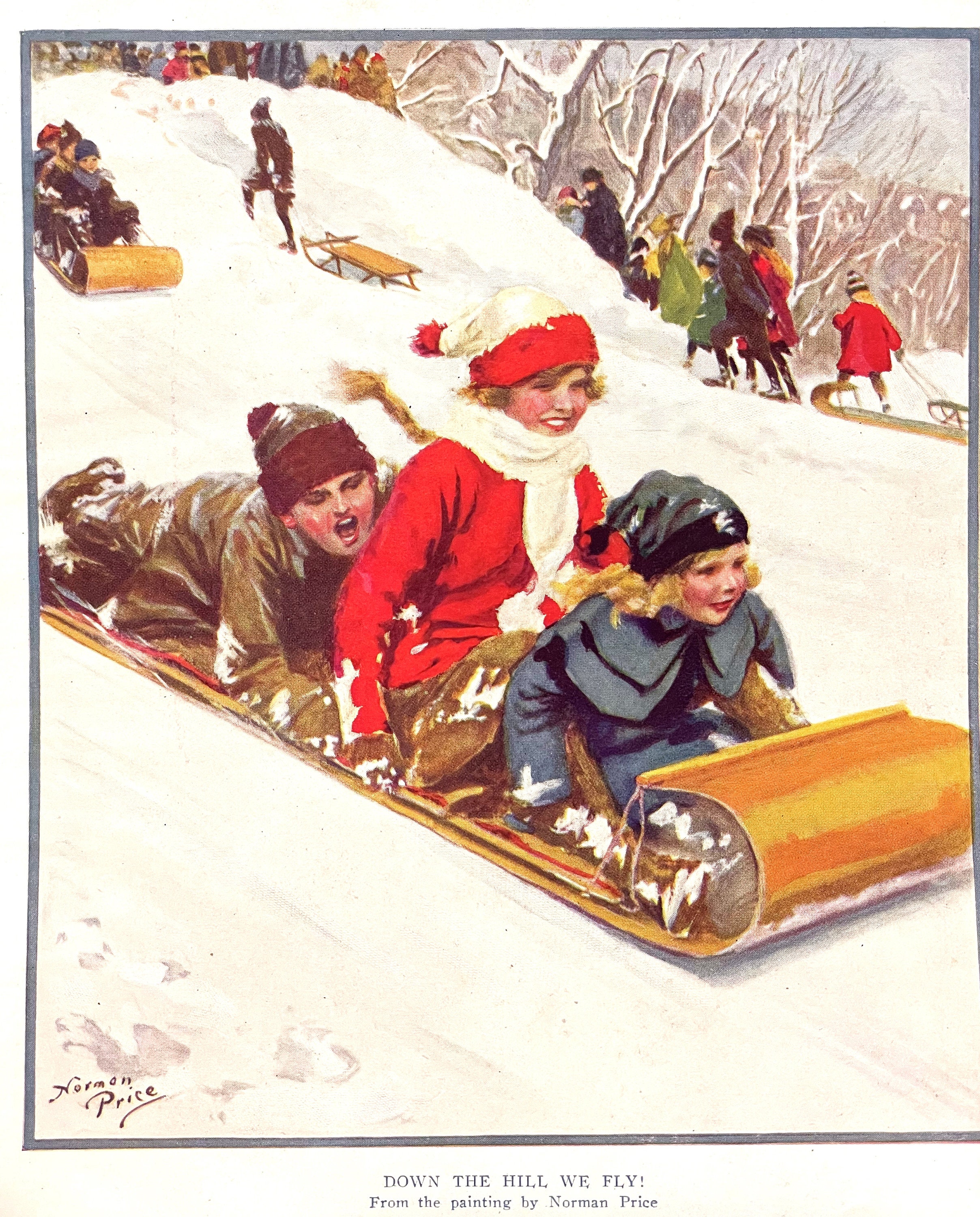 Children Sledding by Norman Price 1927 Print Toboggan Down The Hill We ...