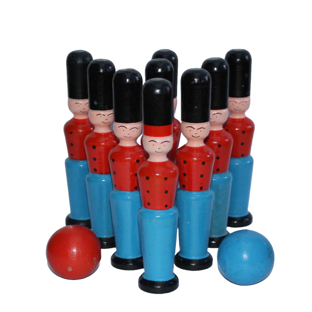 Wooden Toy Soldier Bowling Pins. Vintage Skittles. Collectors Item ...