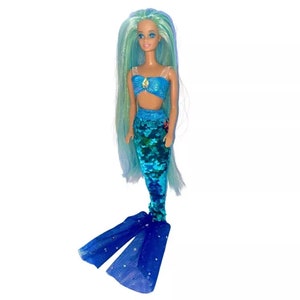 Blue Hair Barbie OOAK 90s Magical Mermaid Barbie Doll Re-rooted and Re ...