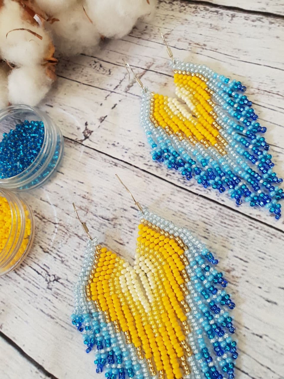 Ukrainian Flag Earrings, Yellow and Blue Earrings, Beaded Earrings ...