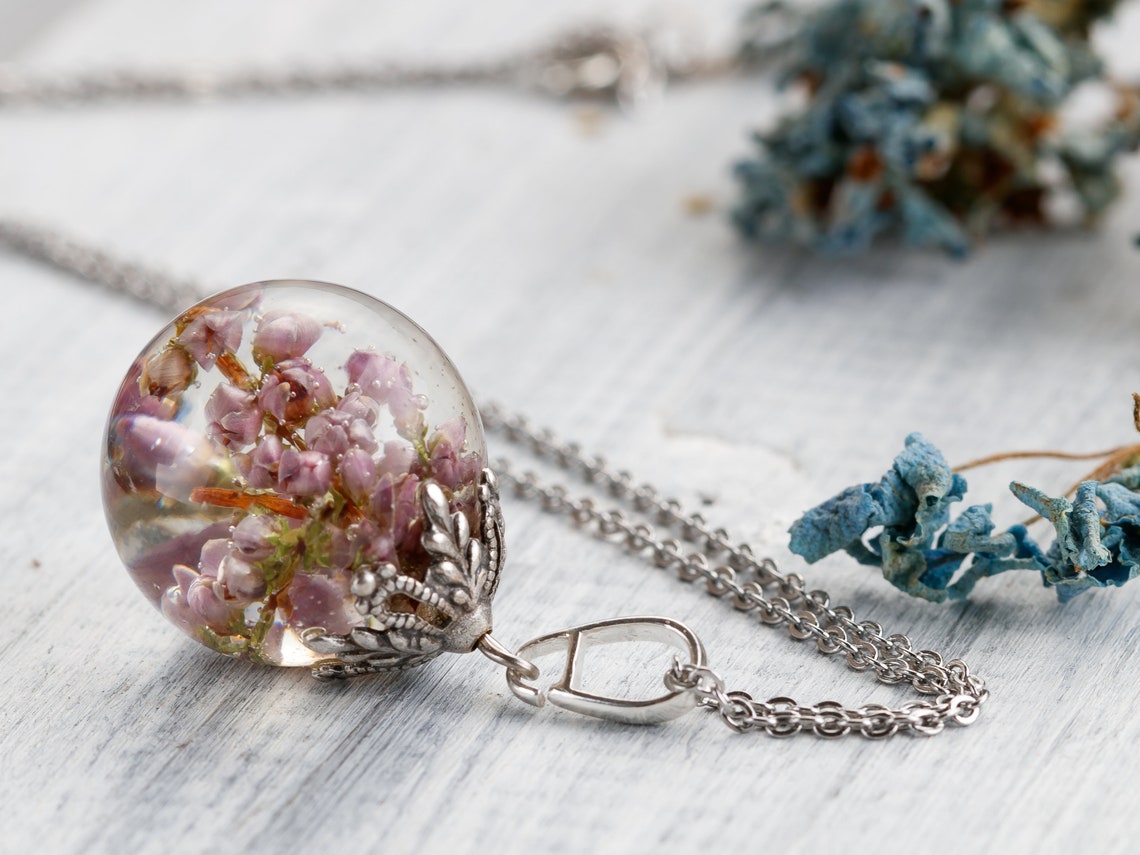 Heather Necklace Real Flower Jewelry Heather Pendant Resin | Etsy