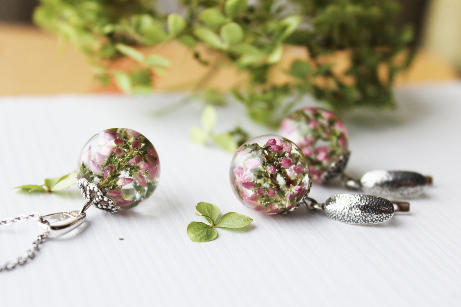 Christmas gift Heather jewelry set Real Flower jewelry Heather | Etsy