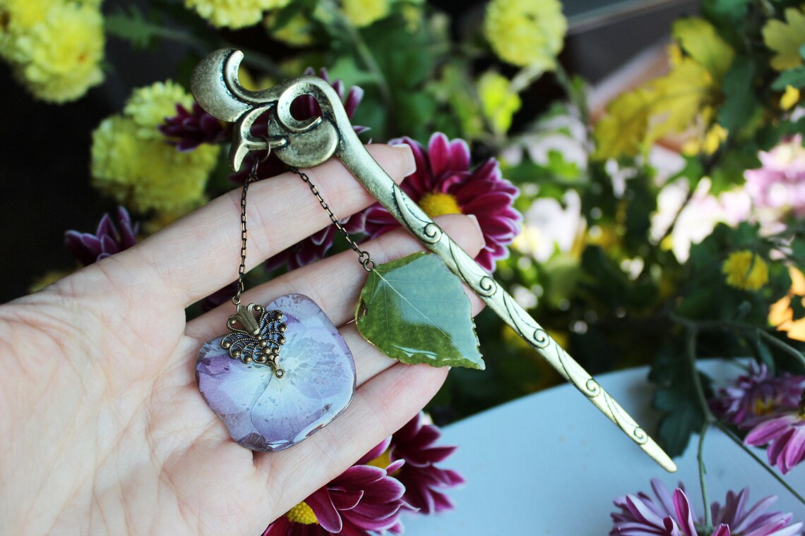 Purple hydrangea hair pin Dried flower Hair chopsticks green | Etsy