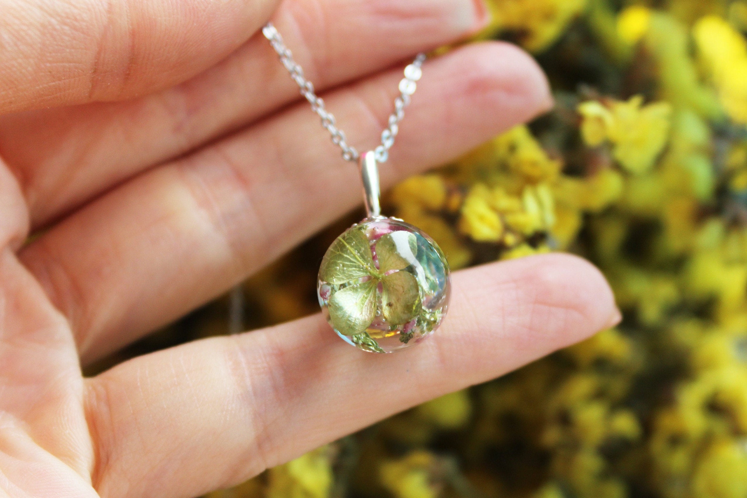 Heather and Hydrangea Necklace Real Flower Jewelry Heather Pendant ...