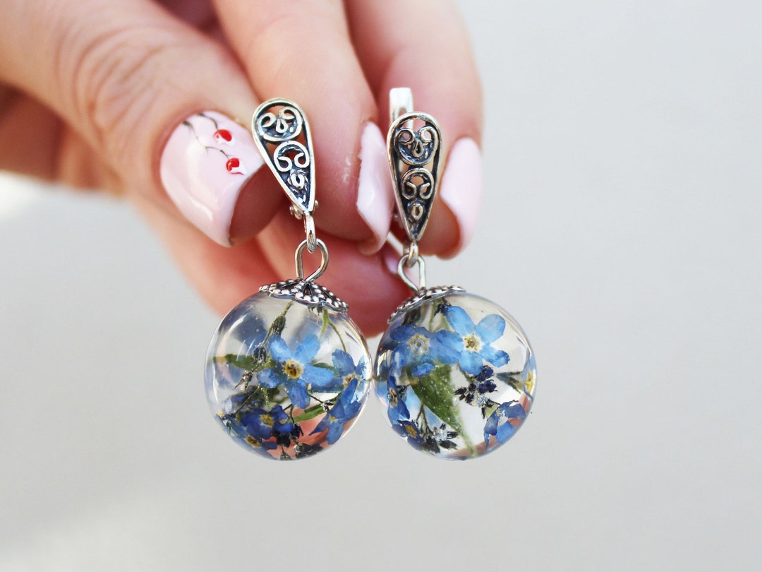 Real Forget-me-not Earrings Silver Forgetmenots Earrings Blue ...