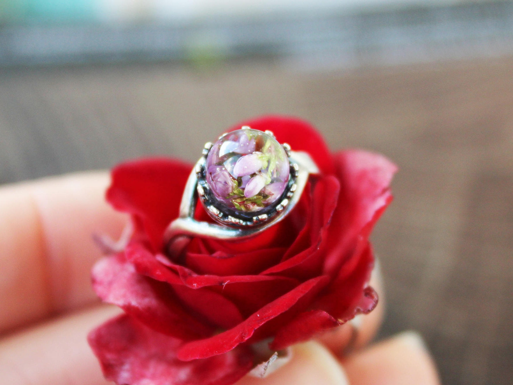 Heather ring Real flower ring Sterling silver ring Heather | Etsy