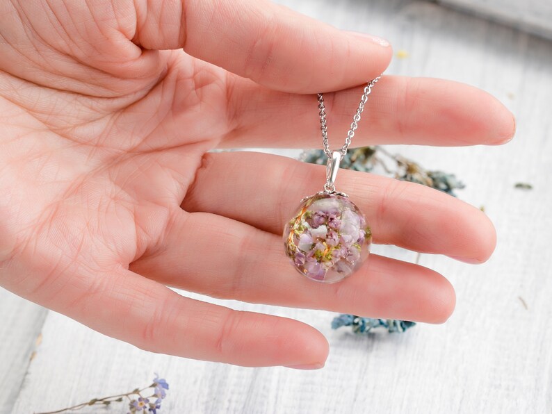 Heather Necklace Real Flower Jewelry Heather Pendant Resin | Etsy