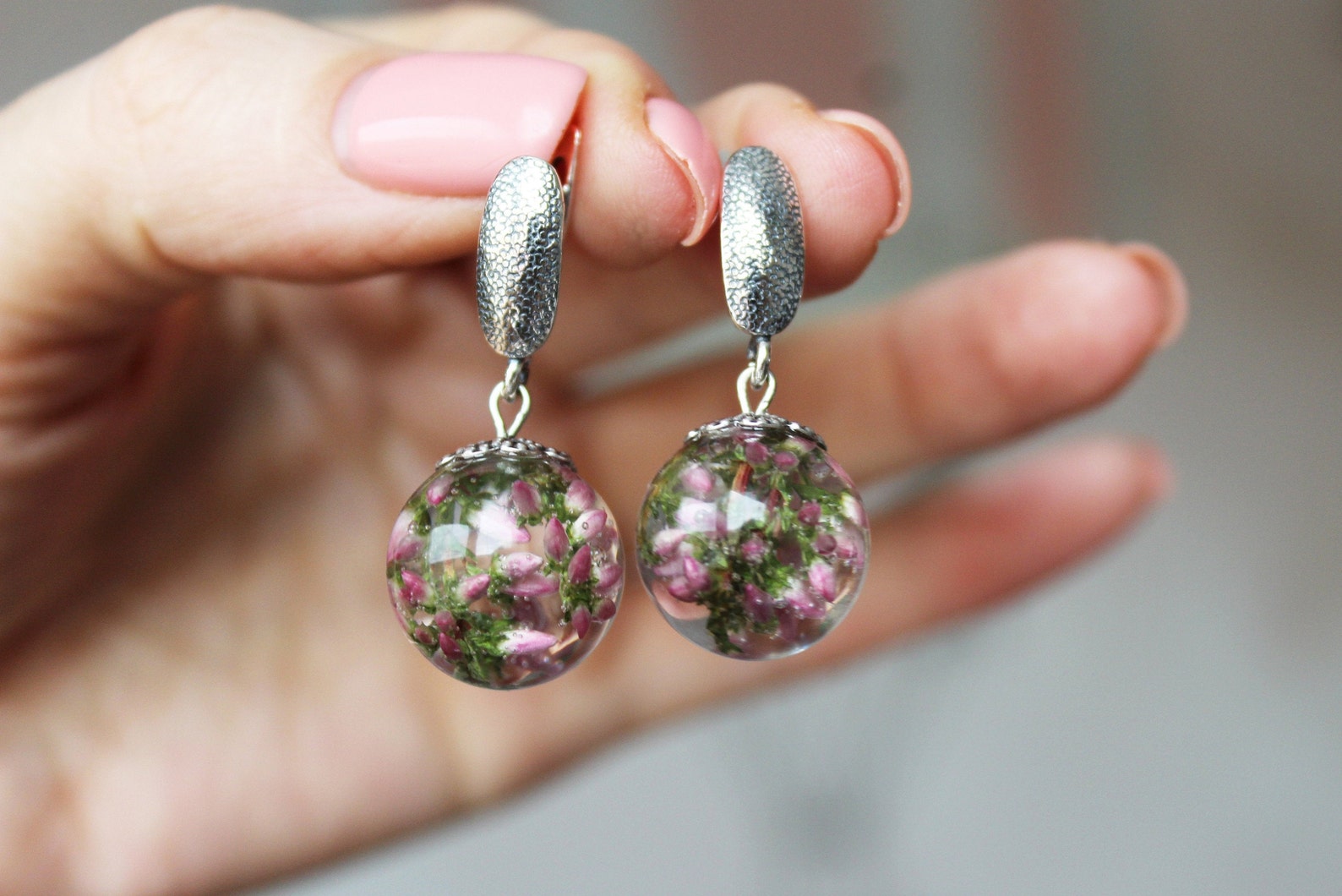 Christmas gift Heather jewelry set Real Flower jewelry Heather | Etsy