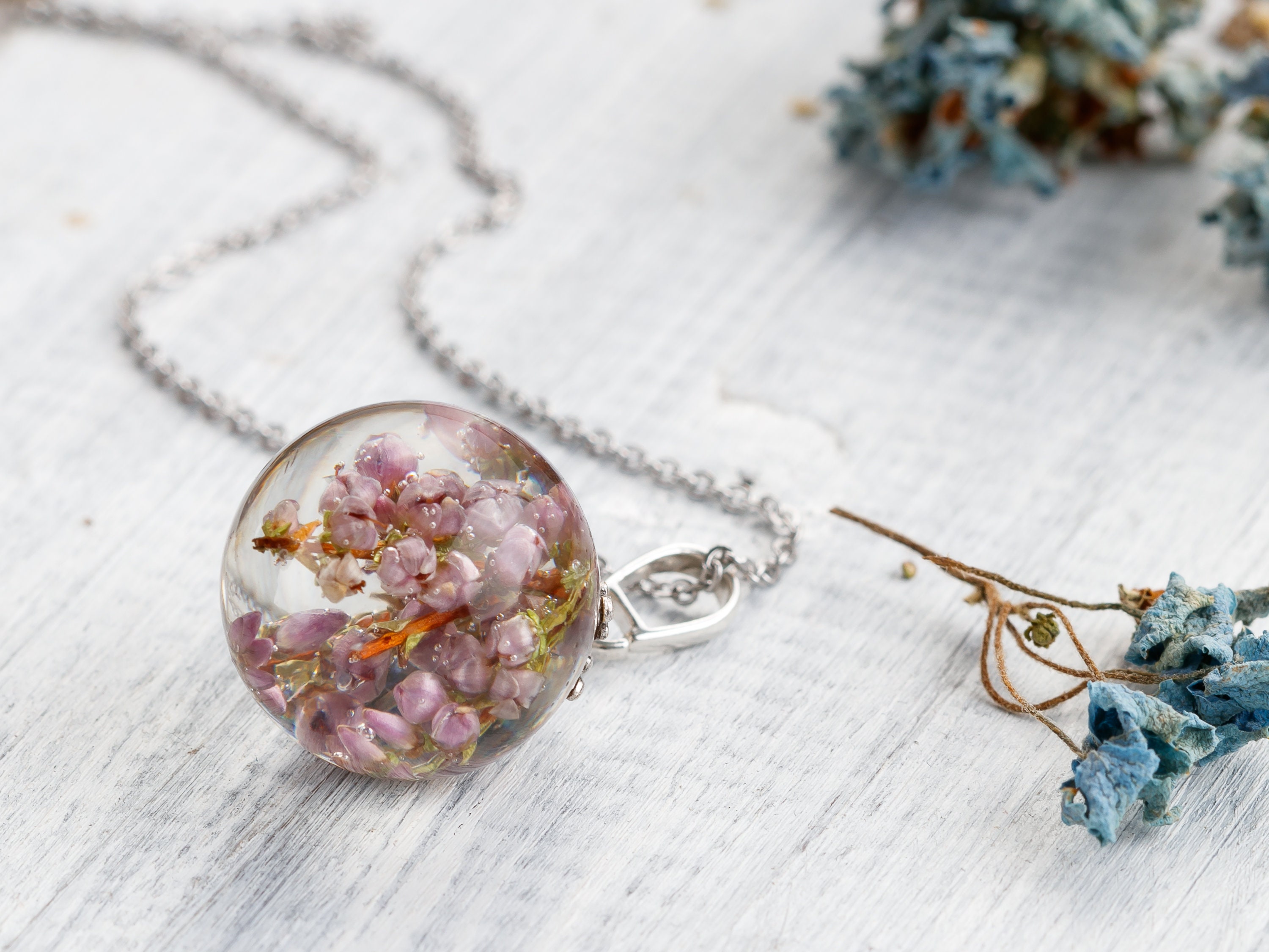 Heather Necklace Real Flower Jewelry Heather Pendant Resin | Etsy