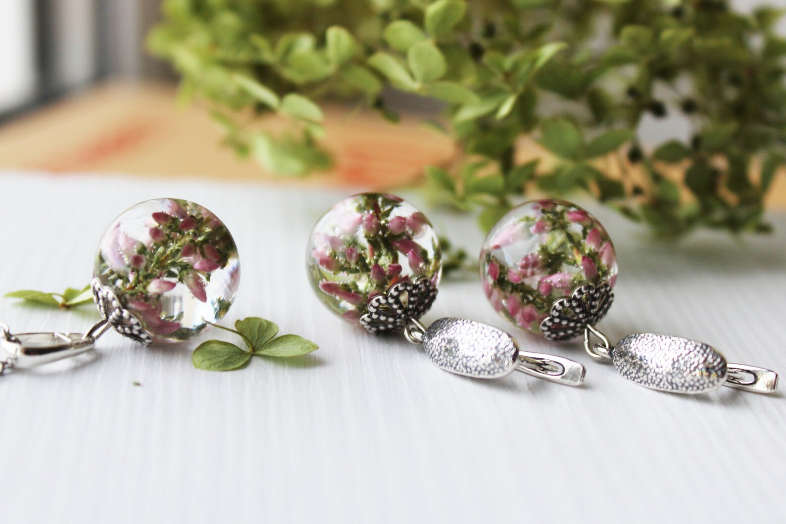 Christmas gift Heather jewelry set Real Flower jewelry Heather | Etsy