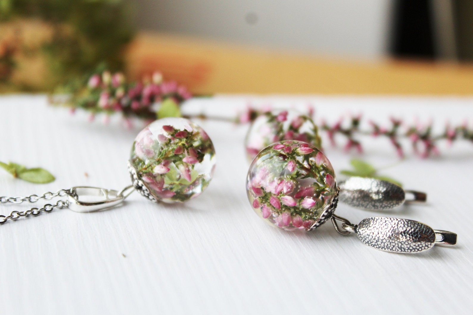 Christmas gift Heather jewelry set Real Flower jewelry Heather | Etsy