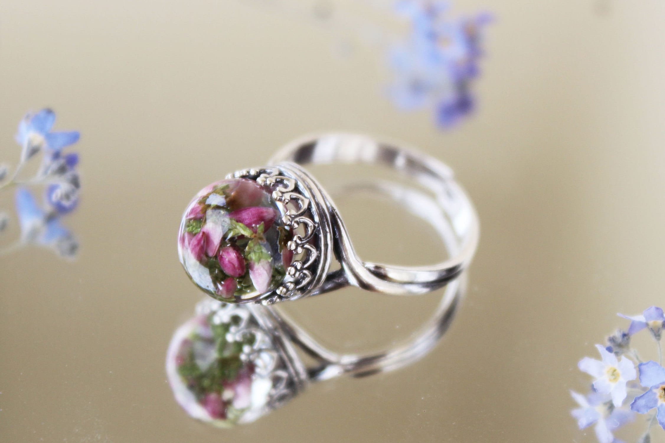Heather ring Real flower ring Sterling silver ring Heather | Etsy