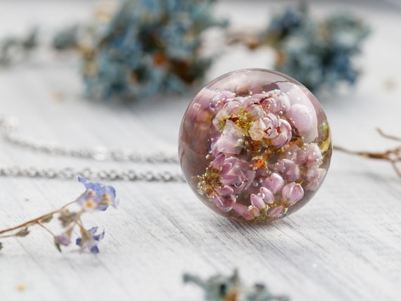Heather Necklace Real Flower Jewelry Heather Pendant Resin | Etsy