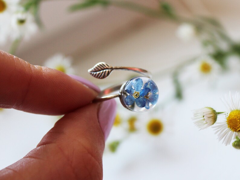 Forget me not ring Real flower ring Forget-me-not Floral ring | Etsy
