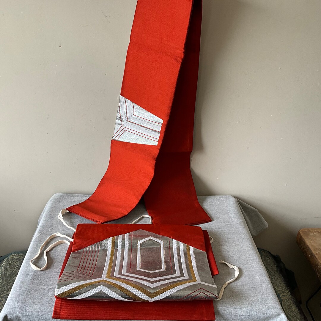 Vintage Obi Sash With Detachable Taiko Bustle, Gold and Silver Metallic ...