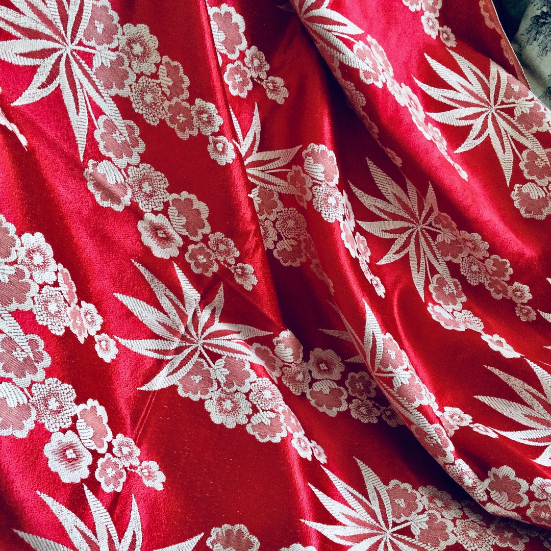 Piece of 40s/50s Red Sateen Brocade Soft Furnishing Fabric. Vintage ...