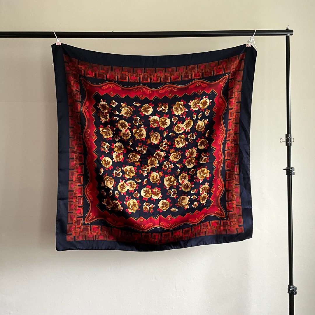 90s Scarf Headsquare With Border and Floral Design. - Etsy