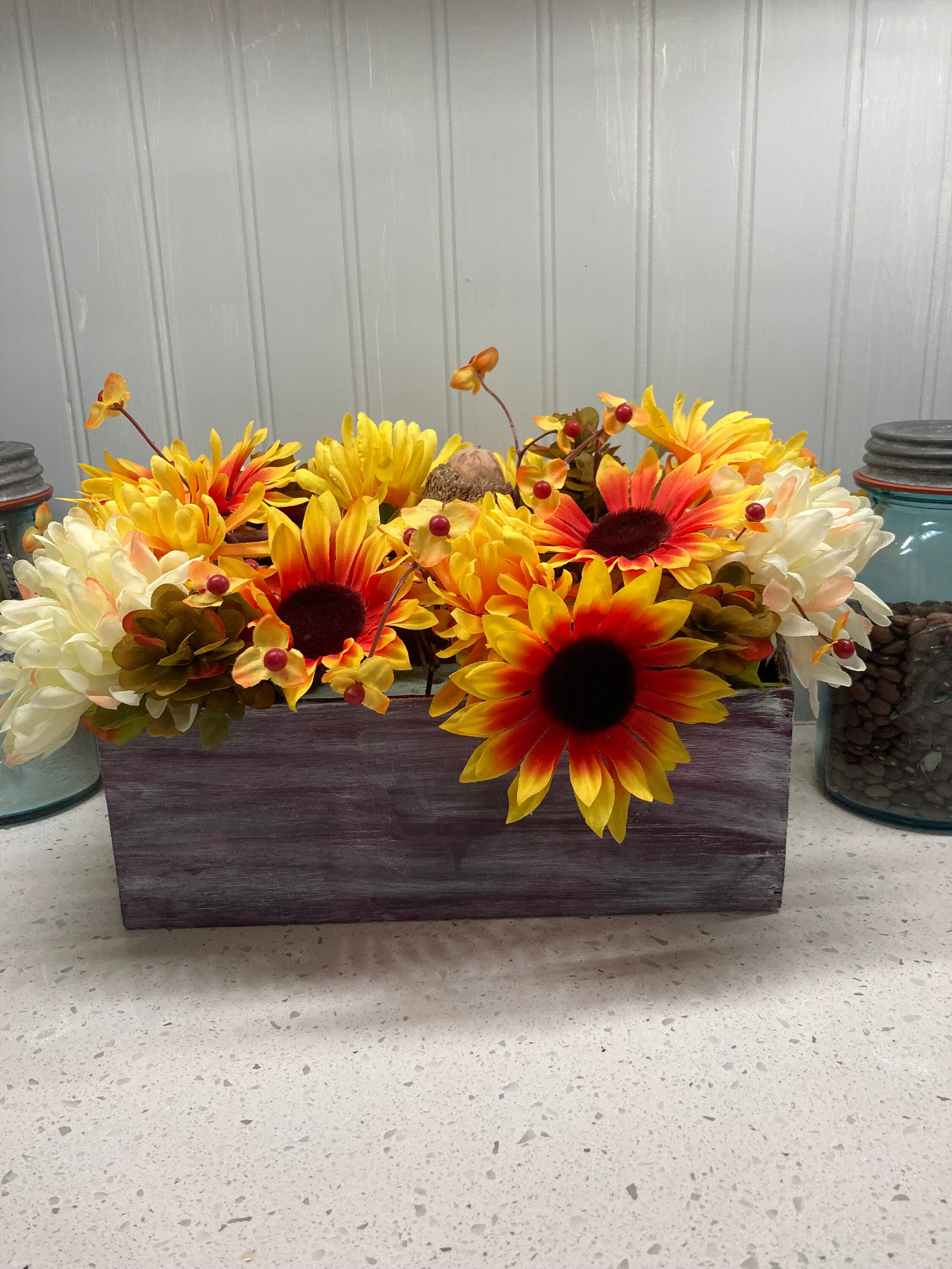 Fall Floral Centerpiece in Wood Box - Etsy
