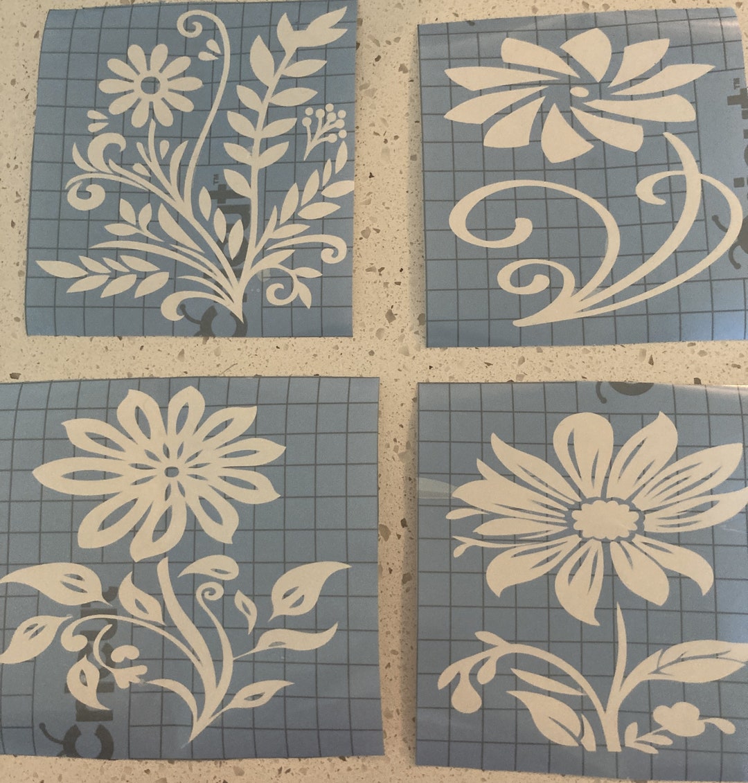 Set of 4 Floral Adhesive Vinyl Stencils for Painting/crafting - Etsy