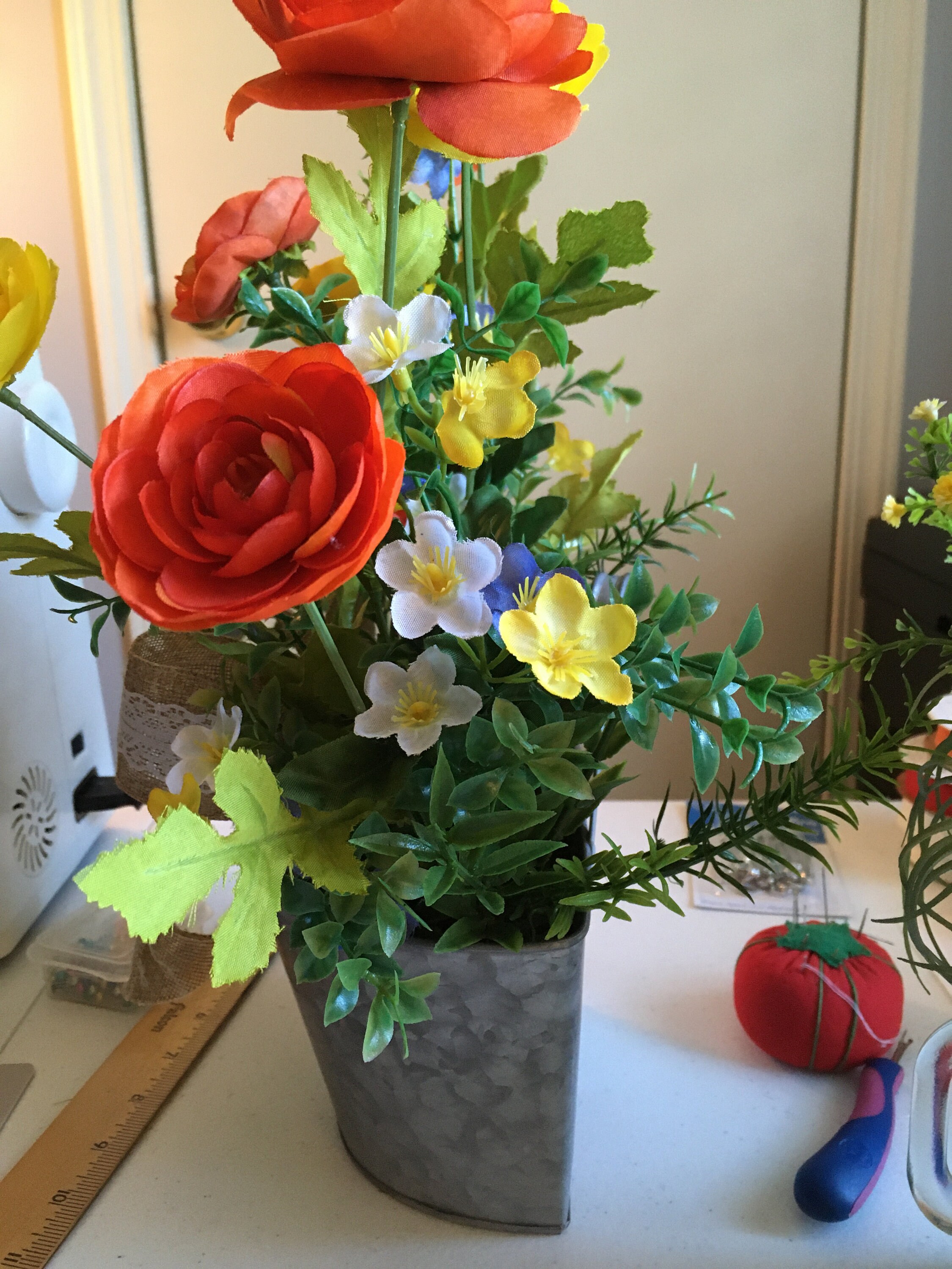 Silk Floral Arrangement in Galvanized Half Round Bucket - Etsy