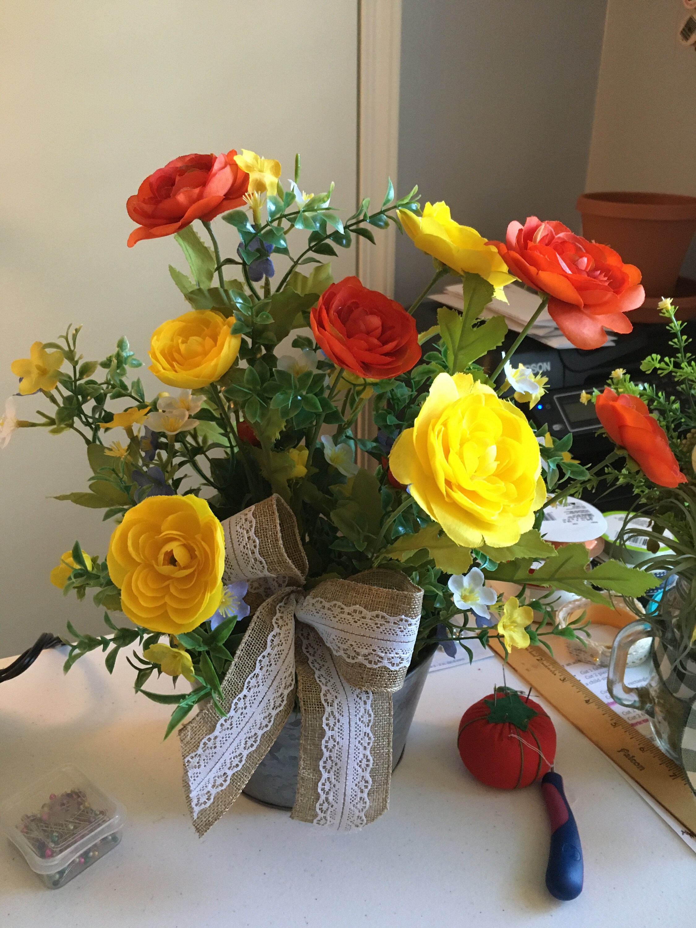 Silk Floral Arrangement in Galvanized Half Round Bucket - Etsy