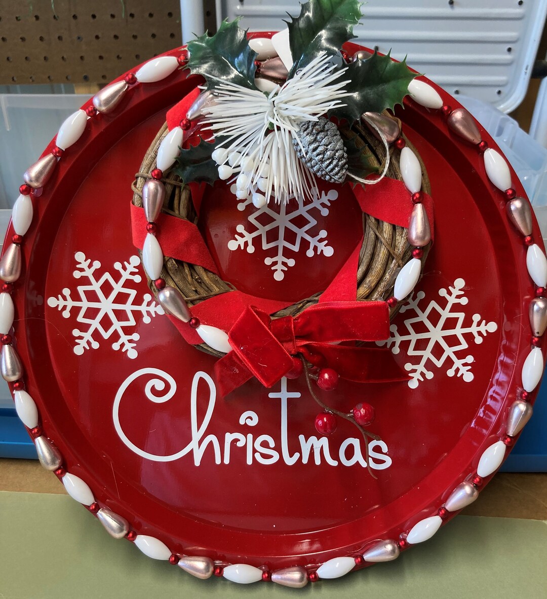 Recycled Red Metal Tray Christmas Wall/door Hanging - Etsy