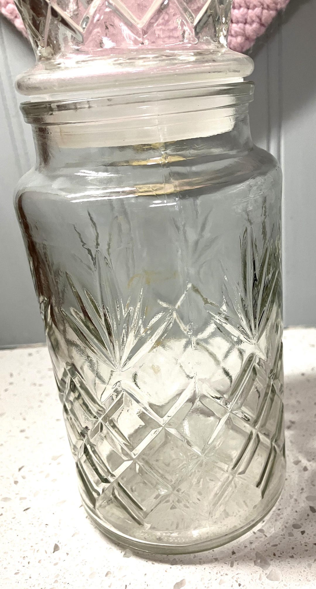 Vintage Anchor Hocking Mr. Peanut Jar: 1983 Diamond Pineapple Cut Glass ...